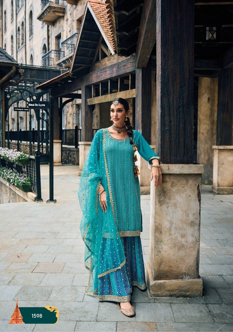 Turquoise Kurta with Sharara and Dupatta – Thogai Threads
