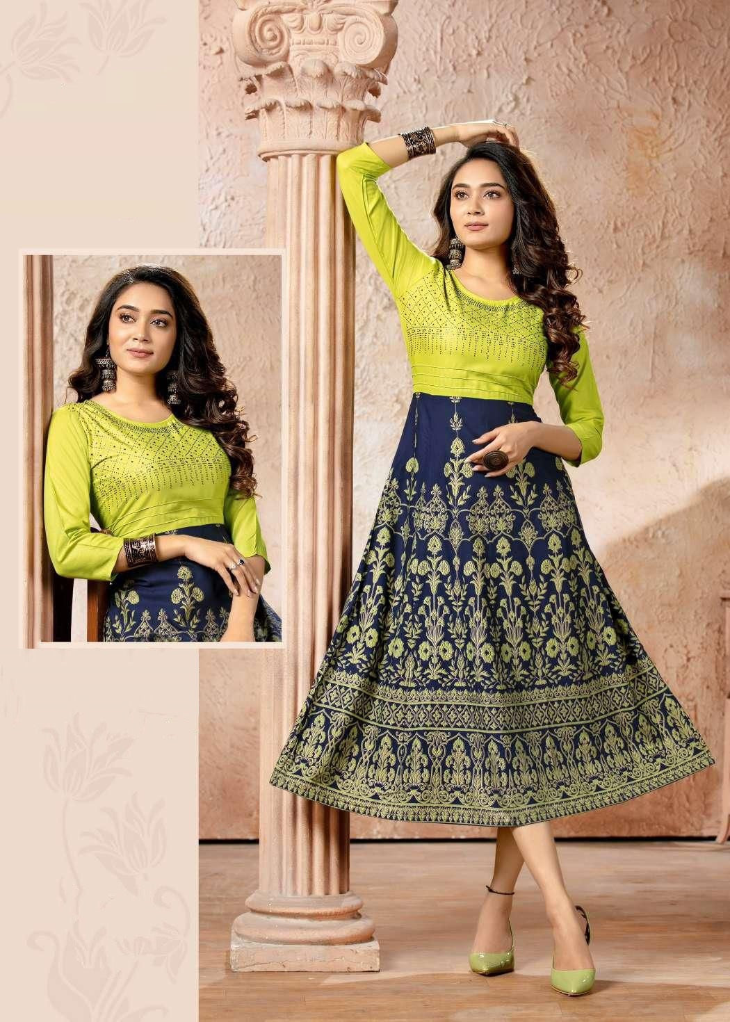 Green and Blue Rayon Kurti – Thogai Threads